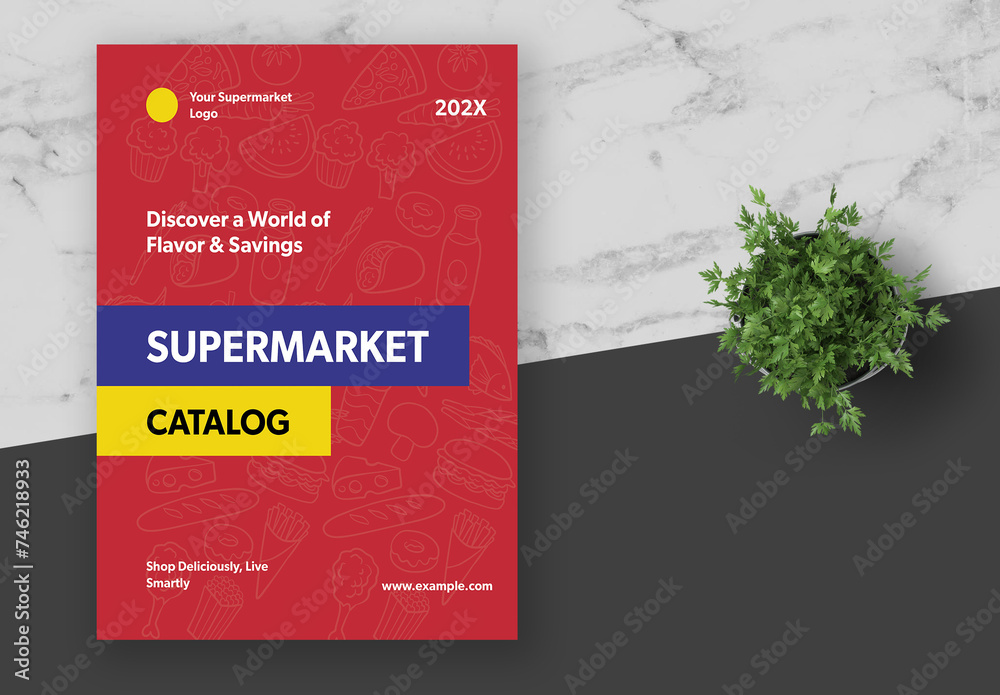 Red and Yellow Supermarket Catalog Stock Template | Adobe Stock