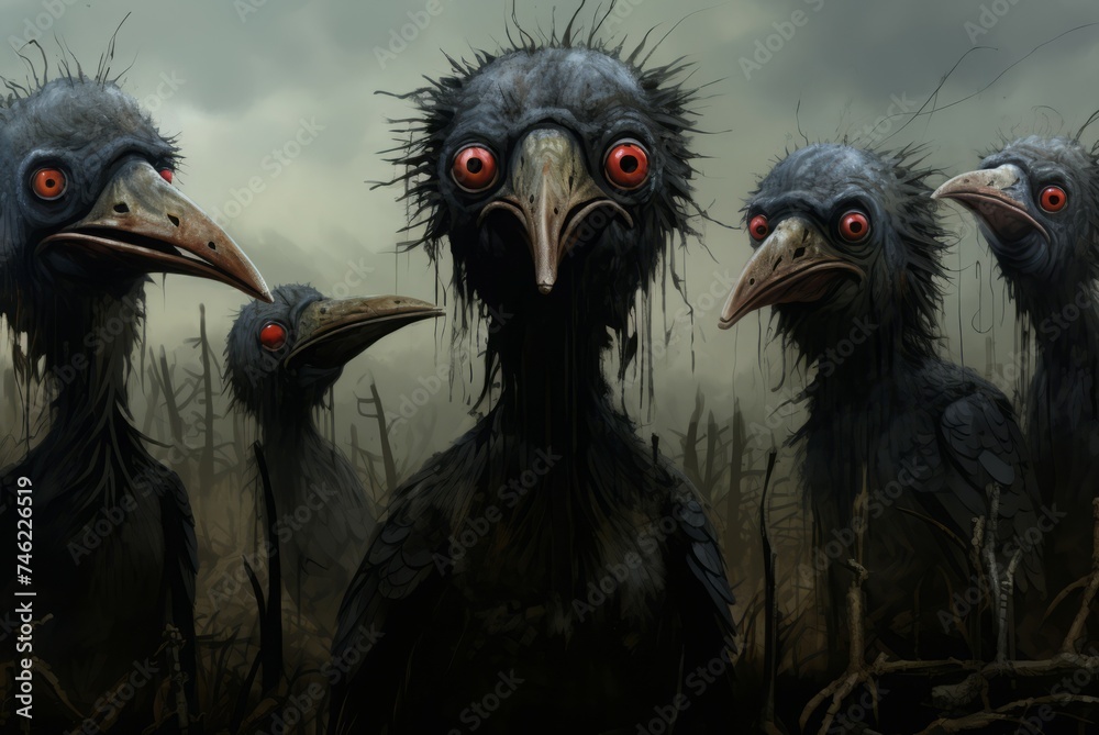 Gothic Skull creepy blood demons birds. Devil horror scary fear ...