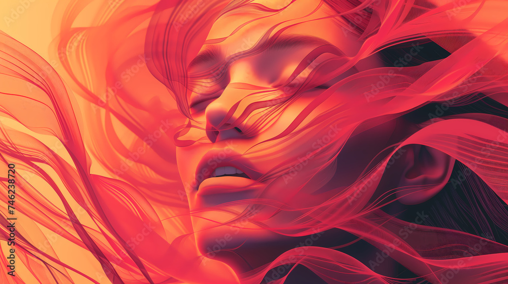 Artistic illustration of a woman's face with flowing hair forming ...