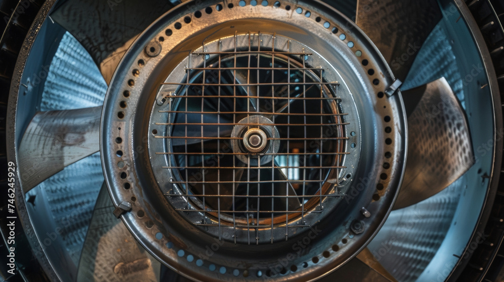 The backside of an exhaust fan revealing a compact and efficient motor ...