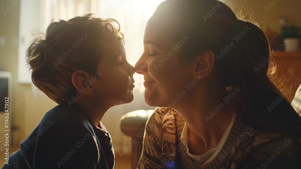 Affectionate Mother Touching Noses with Her Son. Affection, Love, Mom ...