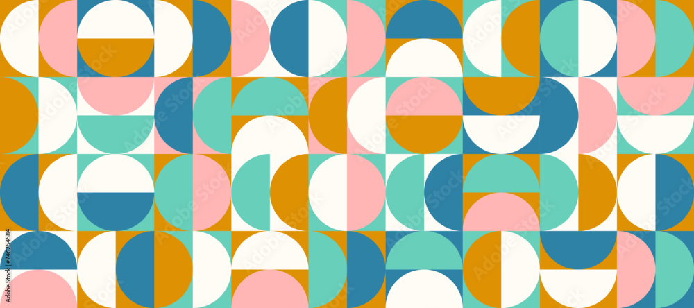 Bright semicircle seamless pattern. Abstract geometric half circle and ...