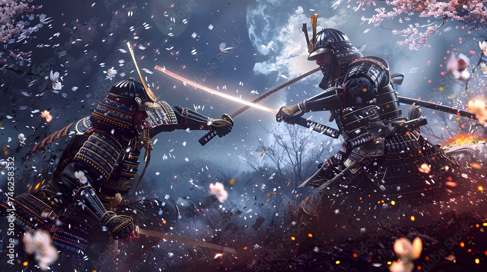 Epic Samurai Battle Scene Create a dynamic 3D anime composition ...