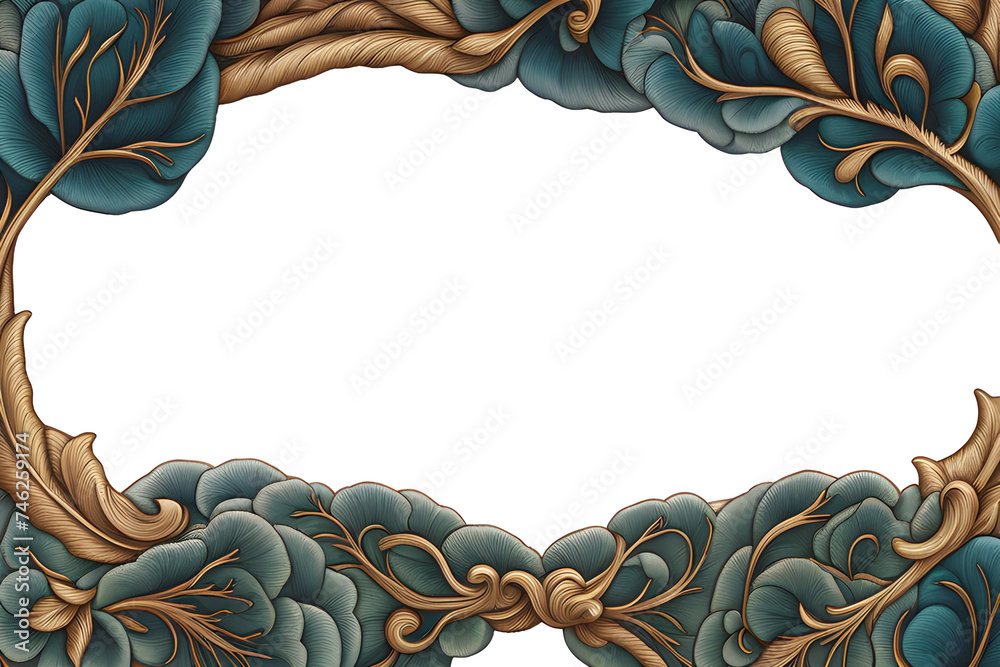 border frame of silk embroidery in leaves and tree pattern with blank ...