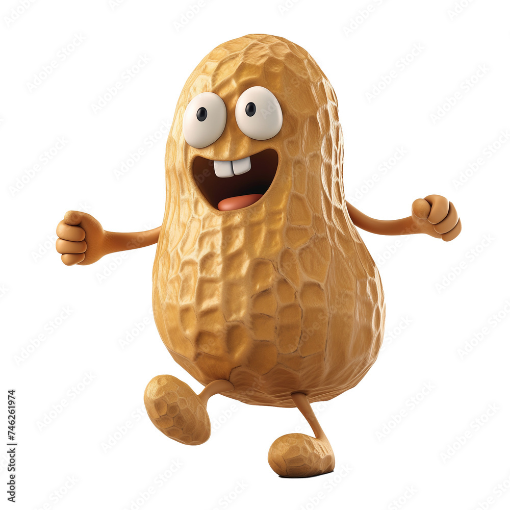 Cheerful anthropomorphic peanut character isolated on transparent ...