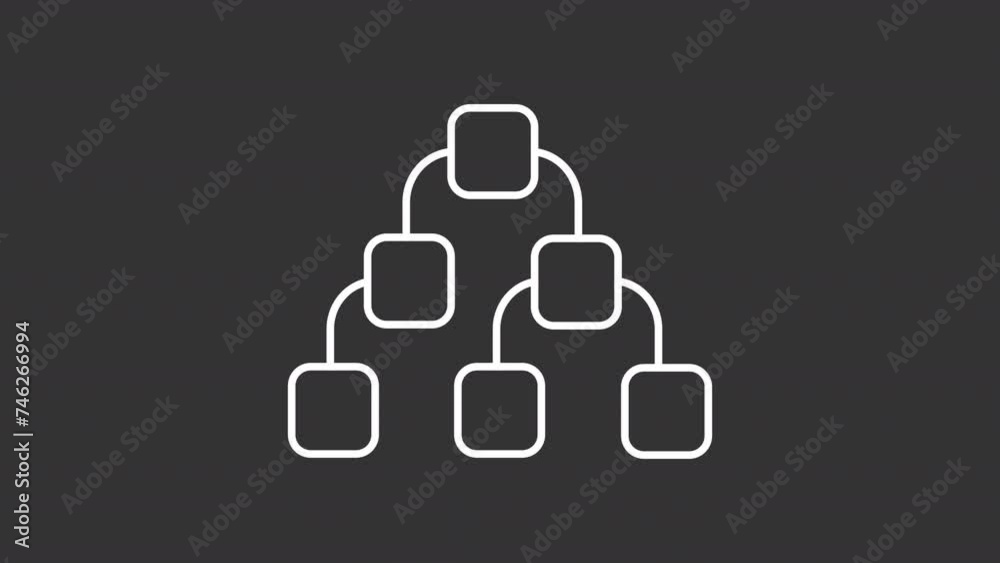 Animated hierarchy white icon. Tree diagram line animation. Chain of ...