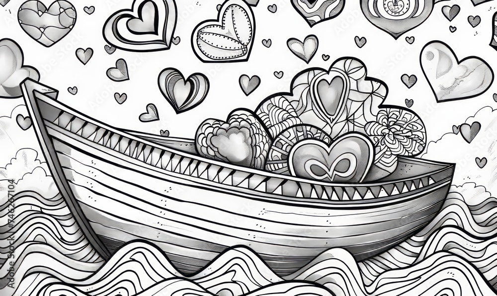 Illustration of Sailboat, Boat Love, Colouring Page, Simple Line ...