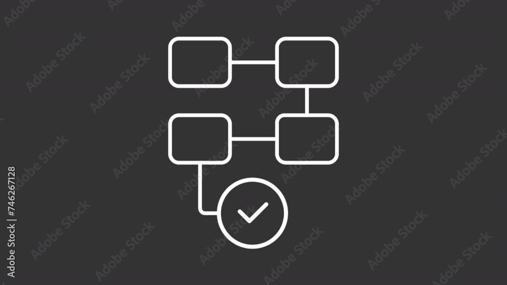 Animated workflow chart white icon. Algorithm line animation. Quality ...