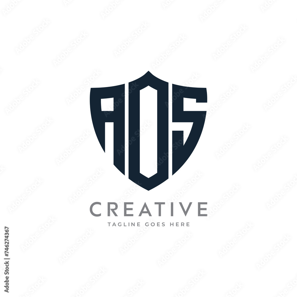 Letter "AOS" monogram and shield sign combination. Line art logo design ...