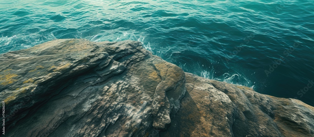 A submerged rock outcropping stands proudly in the middle of a body of ...