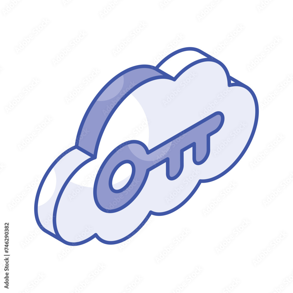 Cloud with key denoting concept isometric icon of cloud access Stock Vector | Adobe Stock