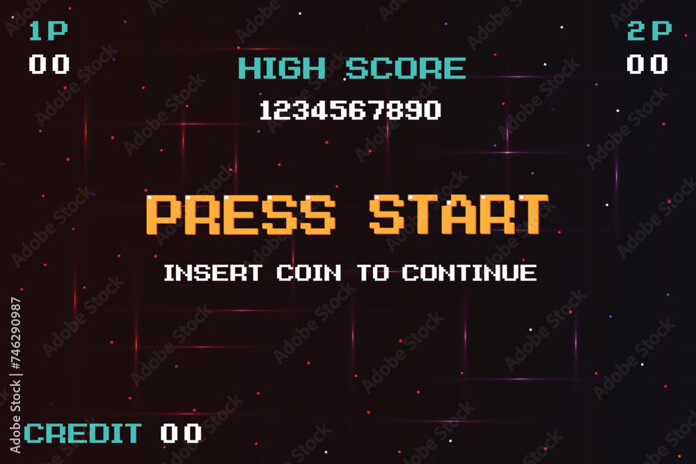PRESS START INSERT A COIN TO CONTINUE . Synthwave wireframe net ...