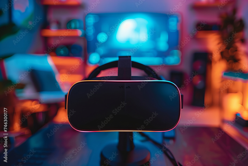 Title: Immersive Virtual Reality Gaming Setup at Home with Vibrant Neon ...