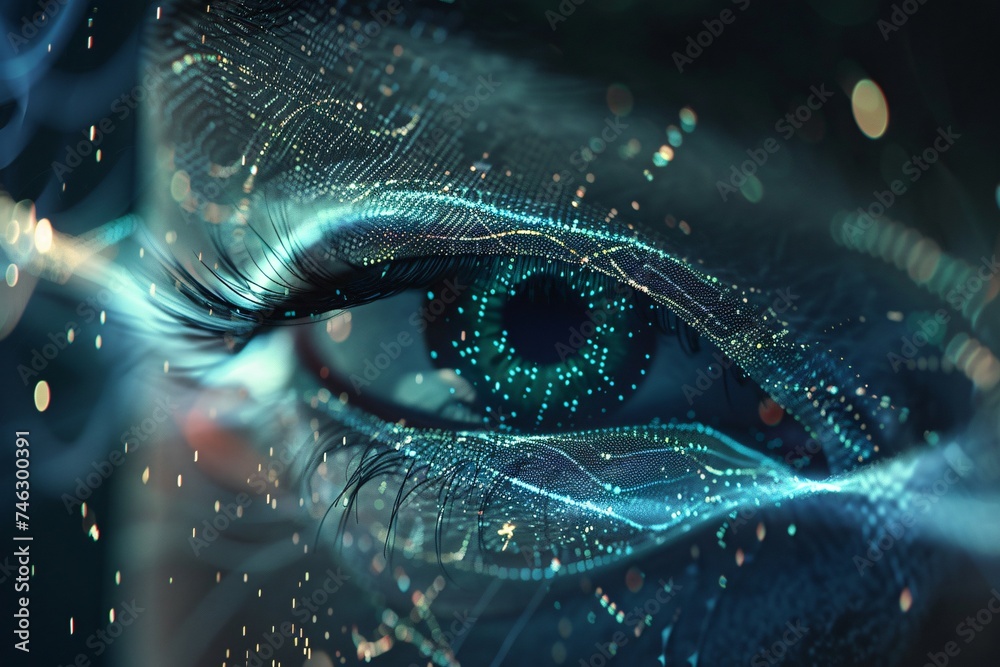 Digital eye wave lines representing the visualization of eye movement ...