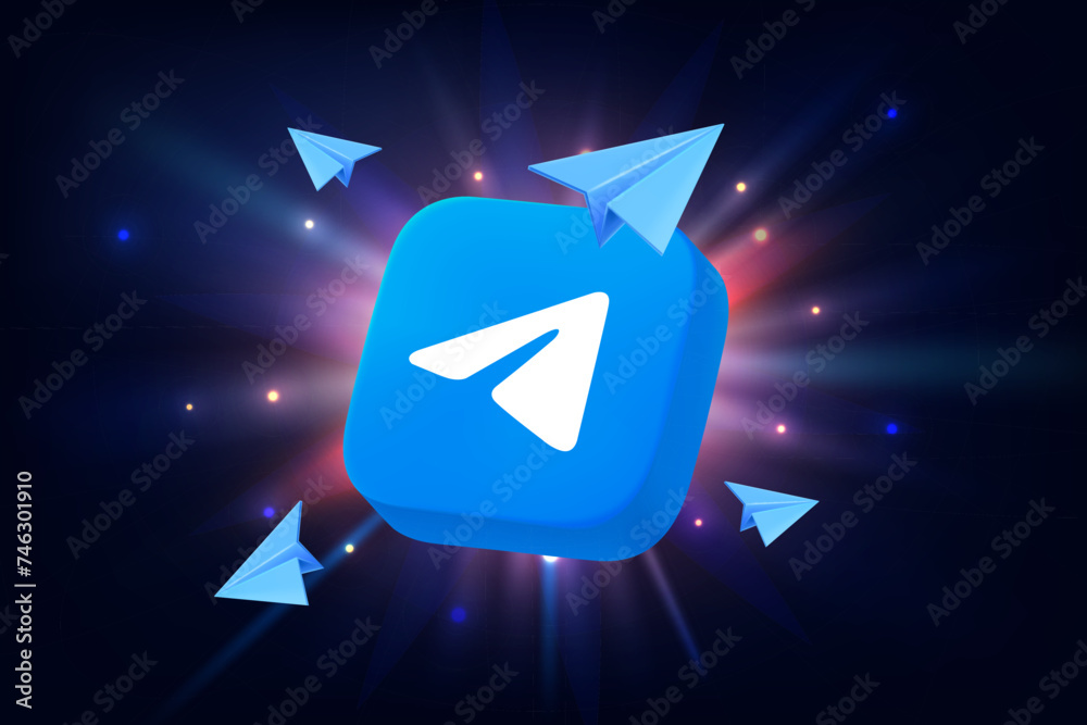 Telegram app 3d icon with different speech clouds. Vector editorial ...
