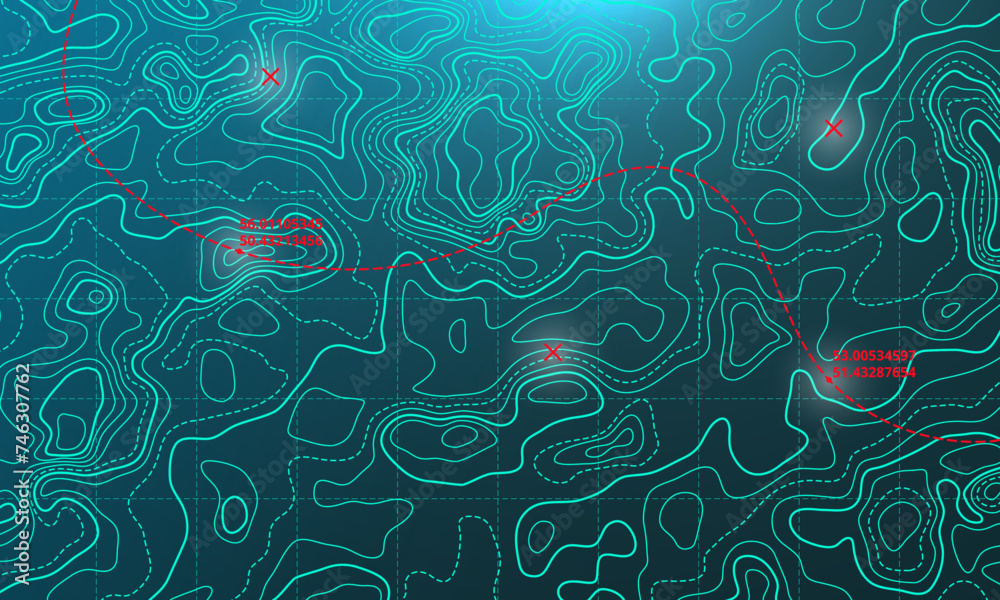 Ocean bottom topographic line map curvy wave isolines vector ...