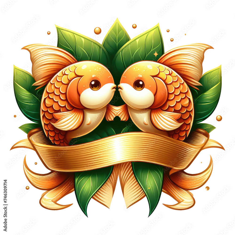 goldfish logo with gold ribbon and leaf accents, with Generative AI ...