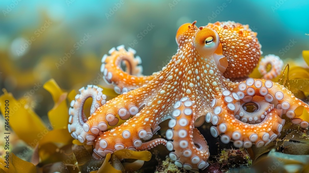 Octopus vulgaris in natural habitat, dynamic pose, aquatic mystery ...