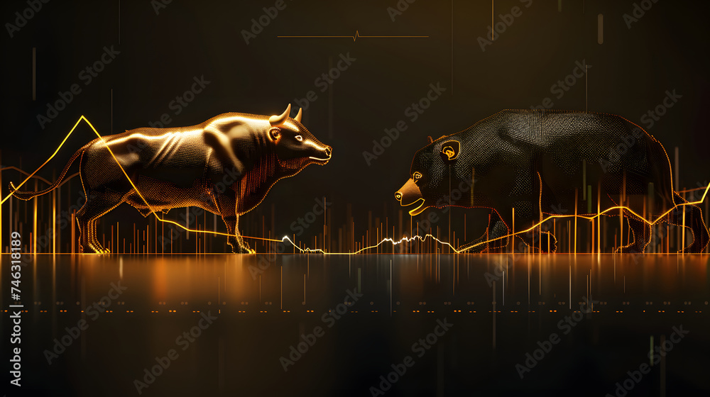 Stock market infographics with the illustration of Bull, chart and ...