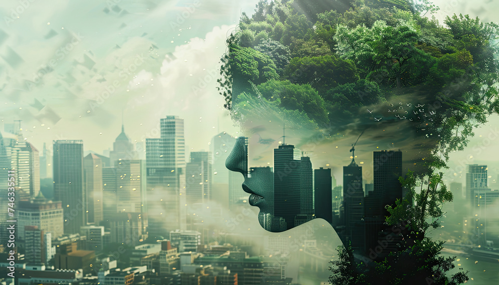 Sustainable environment concept. The image depicts human thinking towards preserving nature ...