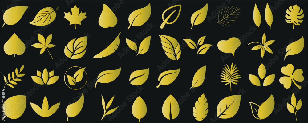 yellow leaf vector illustration, vibrant leaves icon on dark background ...