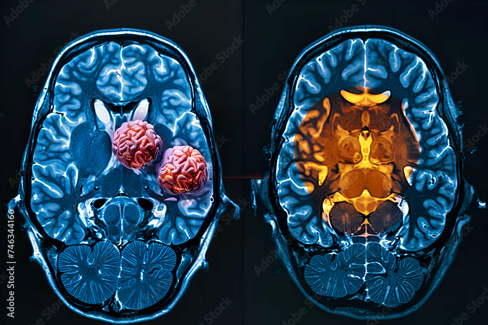 A side-by side comparison of MRI images of a brain one healthy and the ...