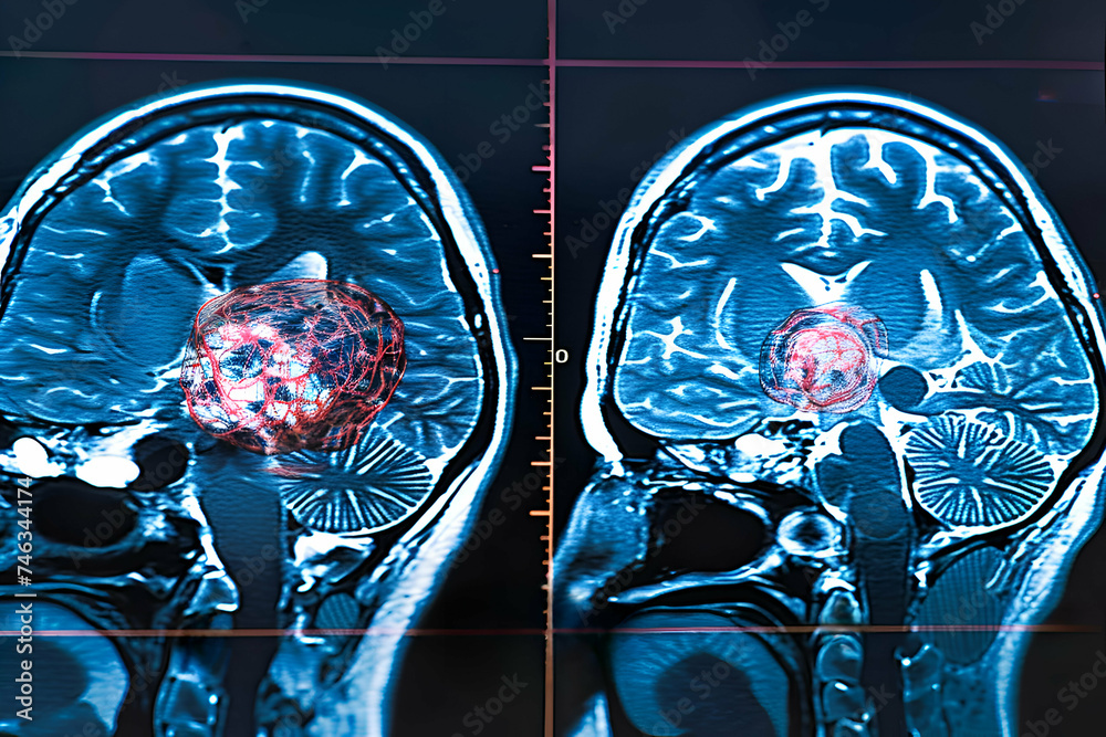 A side-by side comparison of MRI images of a brain one healthy and the ...