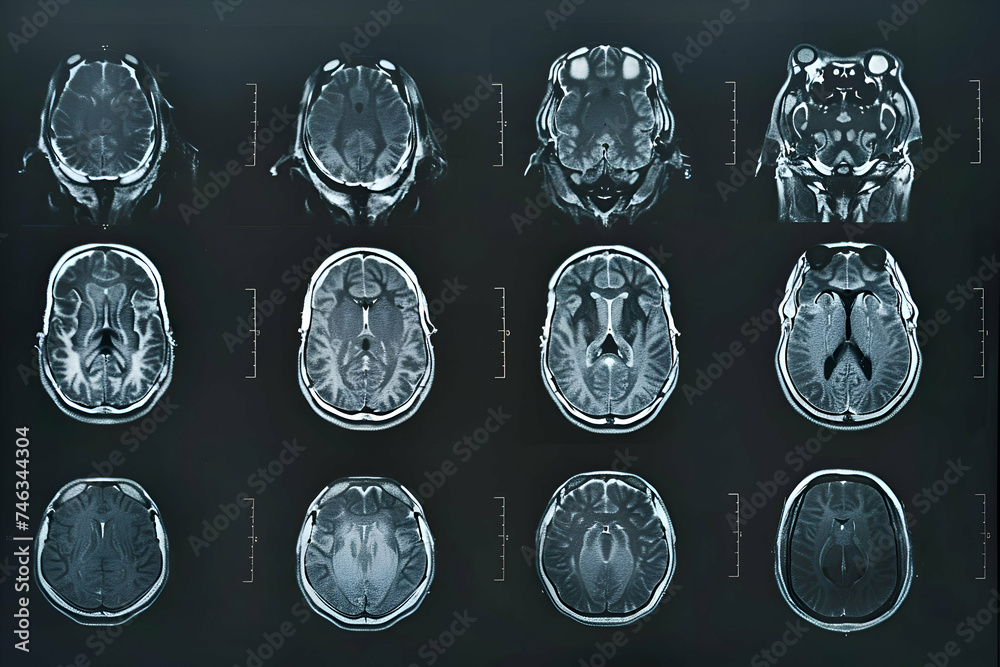 Illustration of MRI sequence showing the progression of a brain tumor ...
