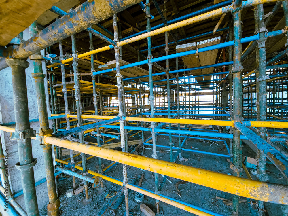 Scaffolding at the construction site of a multi-storey building ...