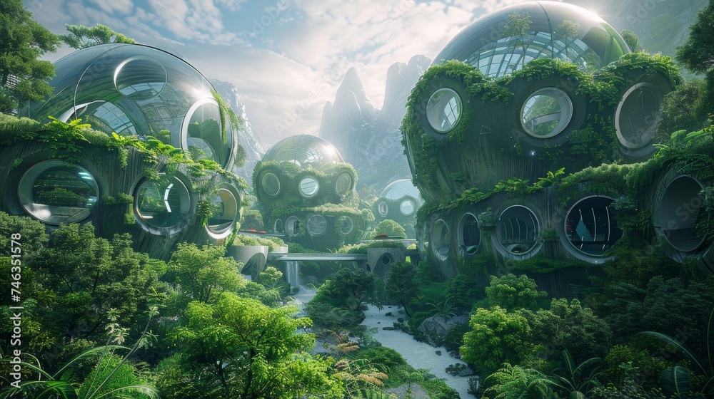Visualize a future where technology and nature coexist, leading to a ...