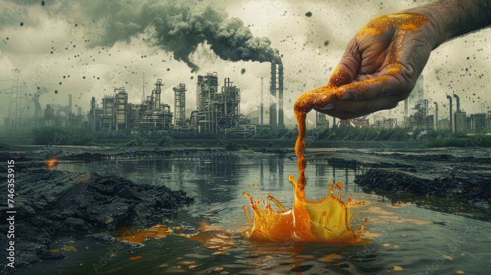Toxic waste from human hands Industries that create pollution and ...