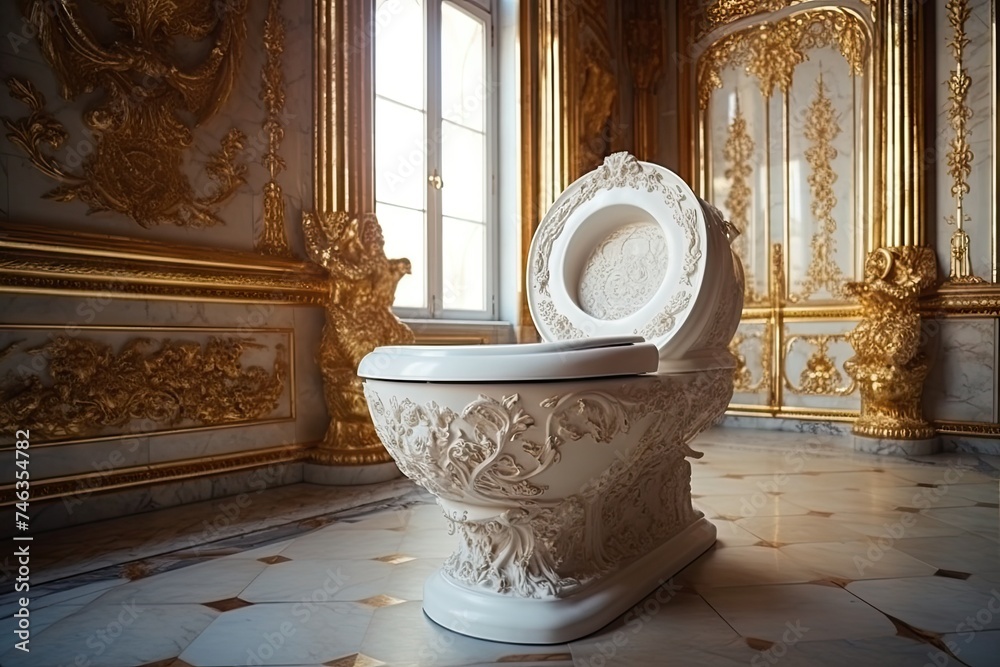 Luxury Royal Toilet Bowl in Palace Hall Center, Gilded Baroque Toilet ...