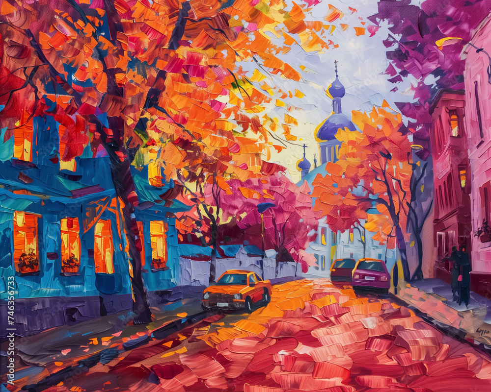 Classic Street Architecture Scene Colorful Oil Painting old style ...