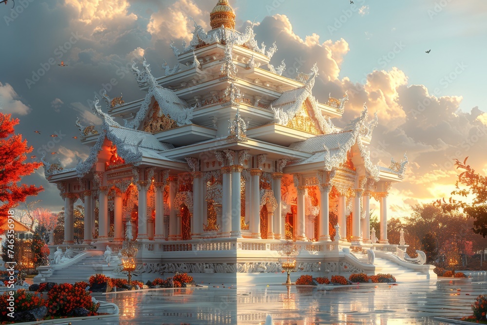 imagination of the asian building with sunrise golden temple, the ...