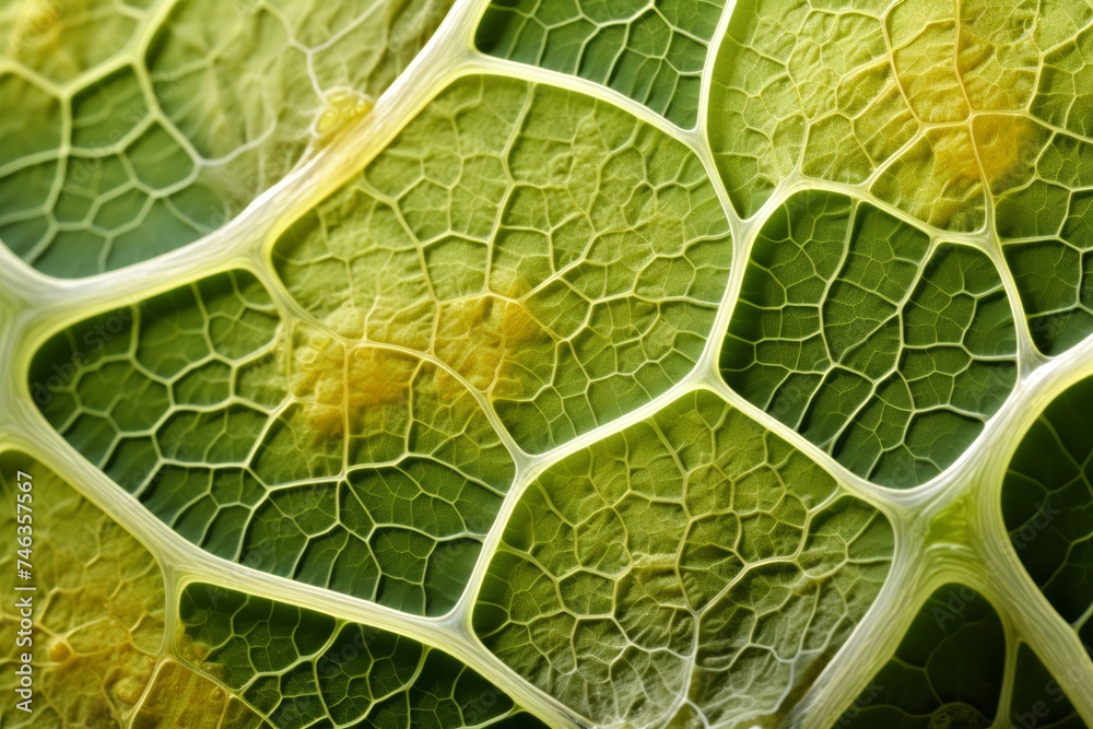 Close-up of a cross-section of a leaf, revealing stomata, veins, and ...