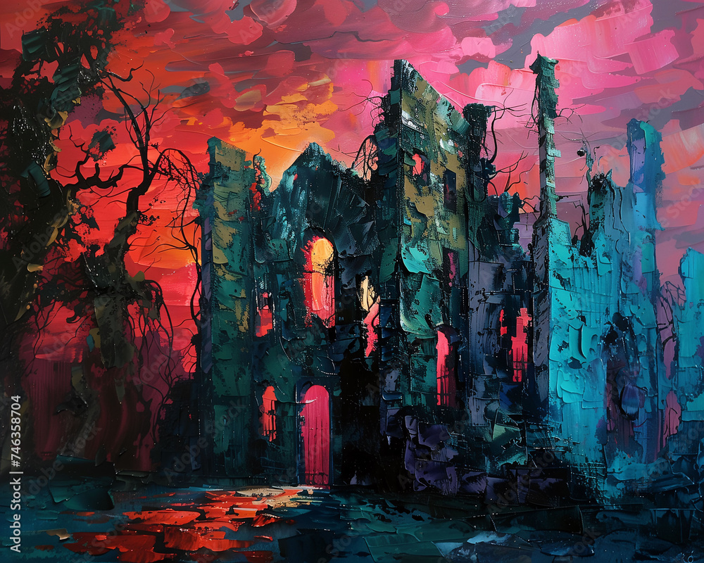 Foto de Classic Ruined Architecture Scene Colorful Oil Painting old ...