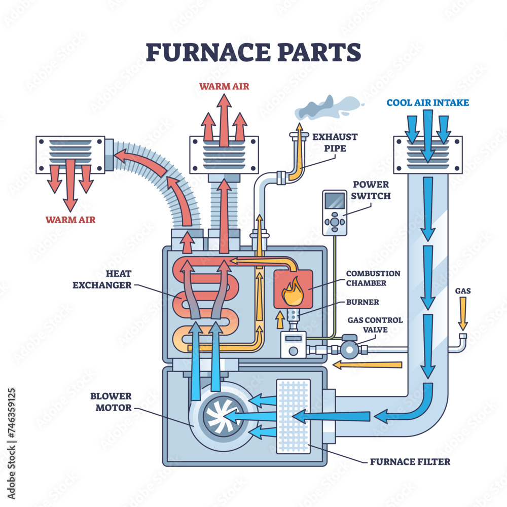 Furnace parts and burner device principle explanation in outline ...