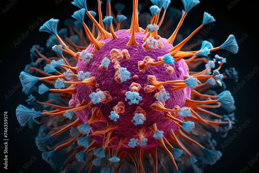 Image of a virus particle, showcasing its genetic material and protein ...