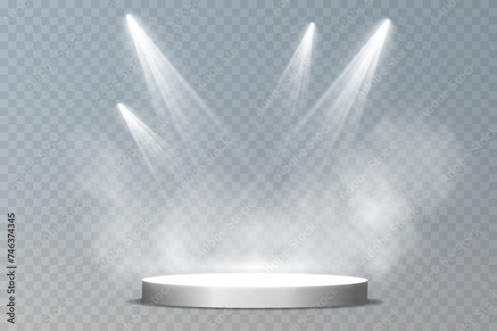 Stage with directional light on transparent background, white light ...