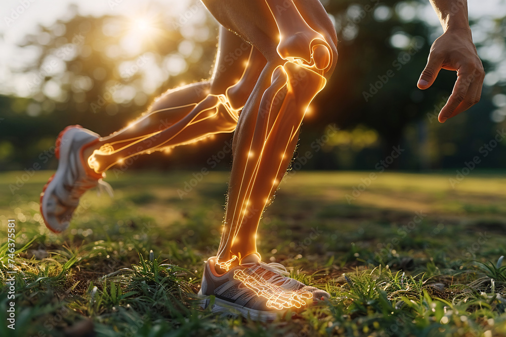 person with pain in his knee, body with pain in the knee, man holding ...