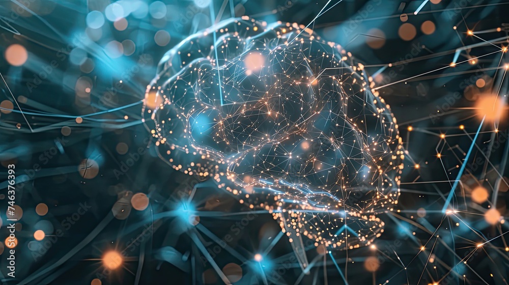 Neural brain icon. Technology, head, glow, development, convolutions ...