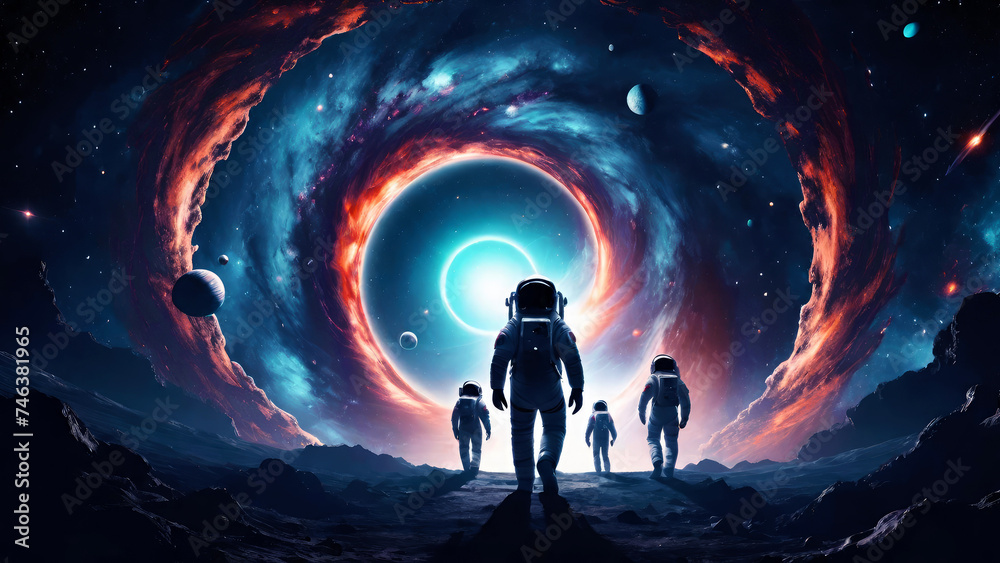 Group of astronauts going through portal to another world opened in the ...