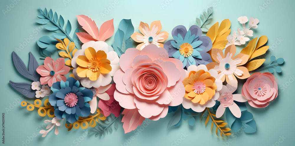 Beautiful paper flowers in pastel color palette. Paper art botanical ...