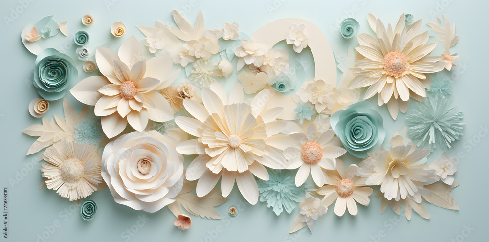 Beautiful paper flowers in pastel color palette. Paper art botanical ...