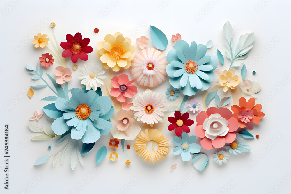 Beautiful paper flowers in pastel color palette. Paper art botanical ...