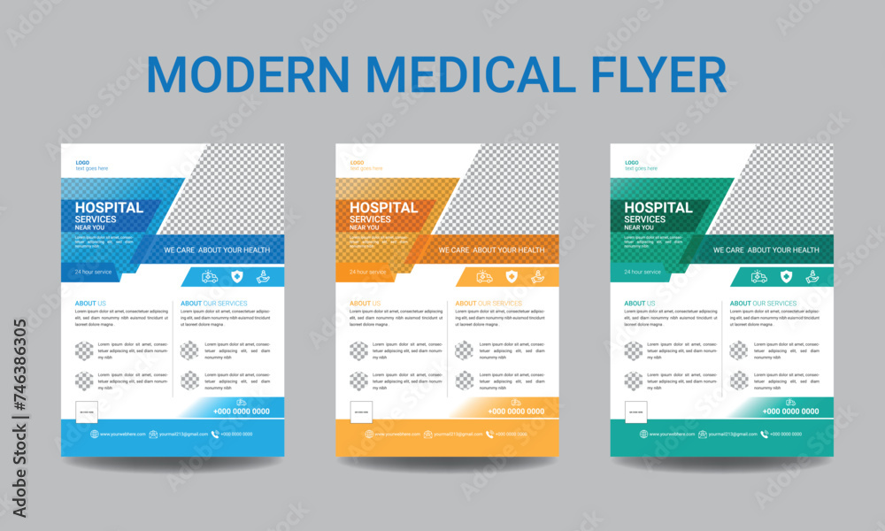 Modern medical flyer design with three types of color variant . Stock ...