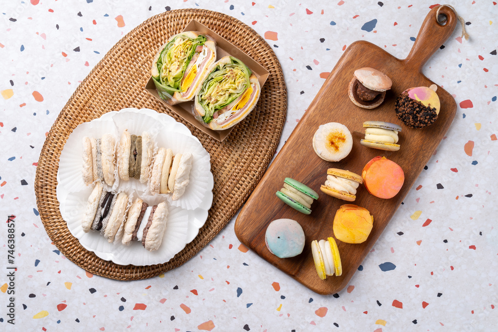 Macaron, cranbrae, pork bar, blueberry, cheese, yogurt, dacquoise ...