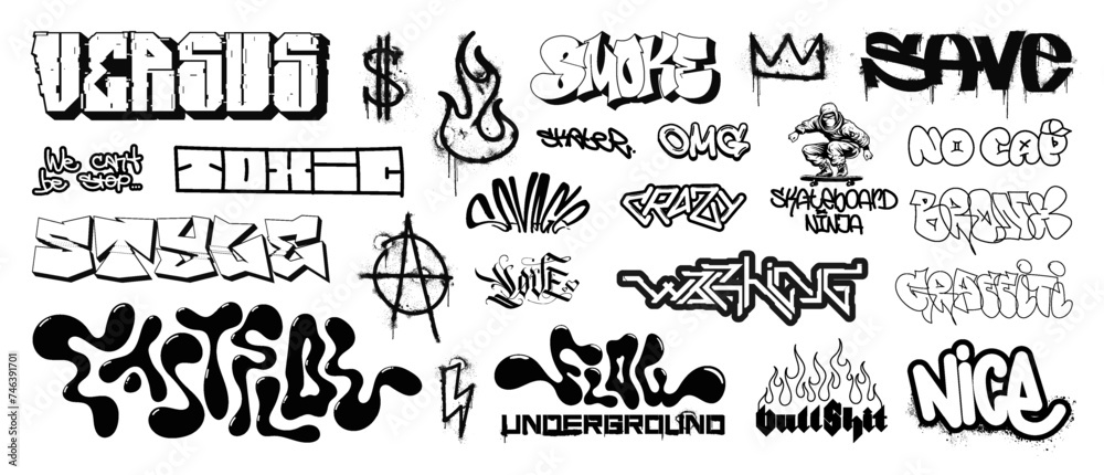 Graffiti street art, urban culture tags, lettering, gothic calligraphy ...