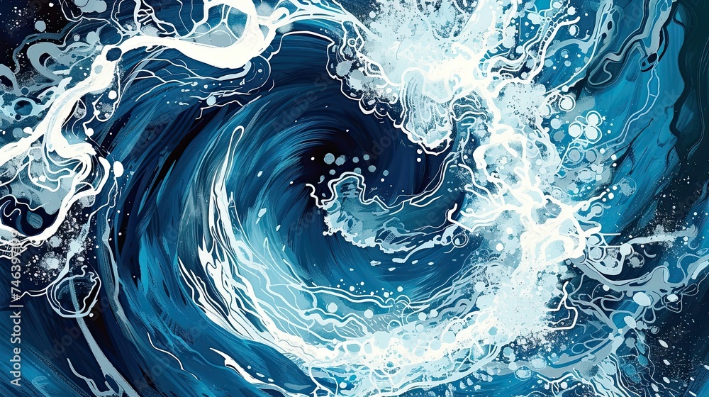Abstract doodle spiral water wave patterns. Handdrawn, dynamic, fluid ...