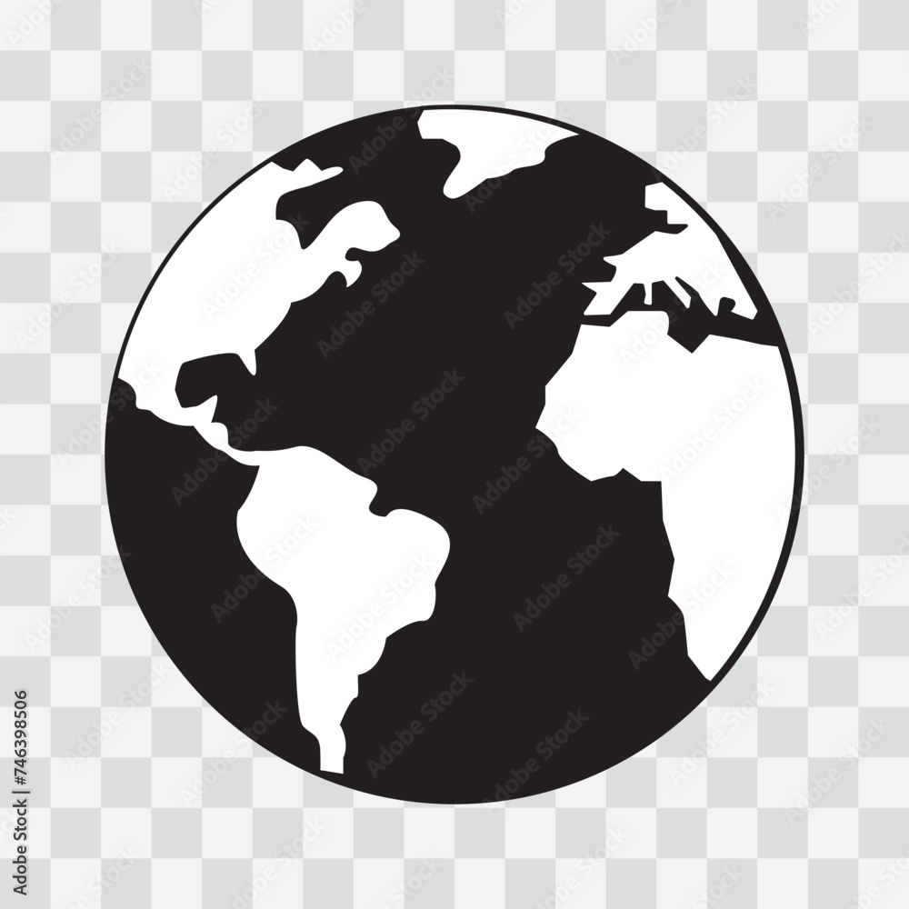 Earth silhouette icon, symbol, World icon, planet vector, Globe Icon. Globe icon with map vector ...